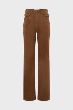 Gerard Darel Pantalon flare en cuir velours - ANNA - Paille
