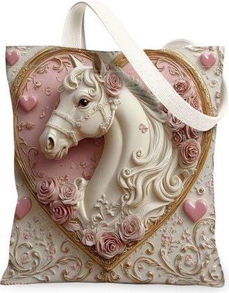 Generic Sac fourre-tout en toile motif chevaux pour faire du shopping 33 x 38,1 cm, sac d&eacute;picerie r&eacute;utilisable pour femme, motif animal de voyage, d&eacute;coration 