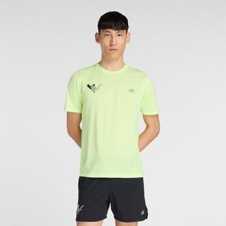 New Balance Homme Valencia Marathon Athletics T-Shirt en Jaune, Poly Knit, Taille L
