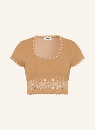 Sandro Sandro Cropped-Strickshirt Mit Lochspitze beige