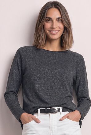 Street One Langarmshirt STREET ONE, Damen, Gr. 34, grau (armor grau meliert), Stoff, 67% Viskose, 30% Polyester, 3% Elasthan, unifarben, normal normal, Rundhals,