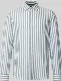 Jake*s Slim Fit Business-Hemd aus Leinen-Mix mit Kentkragen