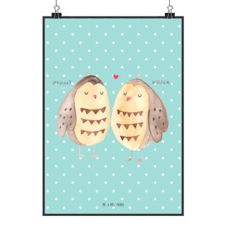 Mr. & Mrs. Panda Bild Eulen Liebe DIN A3 - Geschenk, Plakat, Poster, drucke, P&auml;rchen, Eule, wanddeko, Kunstdruck, Paar