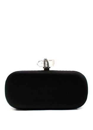 Marchesa Black Crystal Embellished Satin Box Clutch