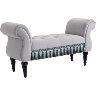 HOMCOM Sitzbank Polsterbank, Samtoptik, Luxus Bettbank mit Holzbeine, Flurbank f&uuml;r Schlafzimmer, bis 150 kg Belastbar, Hellgrau, 117 x 40 x 58 cm - Homcom