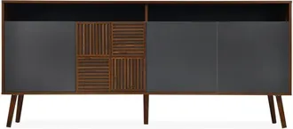 Menzzo Buffet moderne avec portes battantes Jarvis Bois fonc&eacute; et Gris