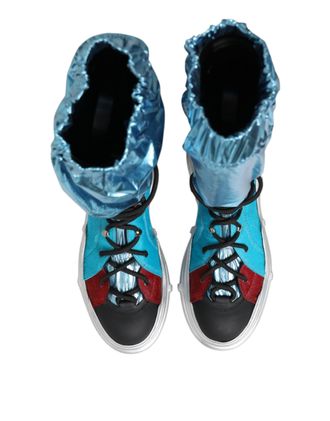 Dolce & Gabbana Blue Lace Up Over The Knee Socks Men Boots Shoes Pa+07lf Fur+11lf