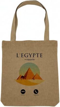 Fabulous Sac Shopping Tote Bag Aspect Lin - LEgypte MAppelle Pyramides D&eacute;sert Culture - Sac de Courses Toile Epaisse 360g Beige Naturel Cabas Port&eacute; Epaule Soli