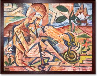 Fine Art Prints Kubistischer Fakir, der Schlangen z&auml;hmt Gerahmter Druck 30x40 cm