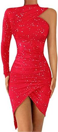 Onsoyours Robe de Cocktail Femme Manche Longue Robes Floral Dress Party Chic R&eacute;tro Robe B Rouge M