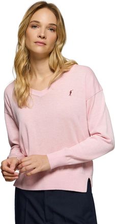 Polo Club Strickpullover rosa meliert mit V-Kragen und Rigby Go Logo-Stickerei - Damen - 100% Baumwolle