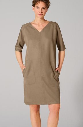 Hempage Hempage Damen vegan Kleid V-Ausschnitt Shitake Beige