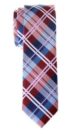 Retreez Cravate Fine Slim &eacute;l&eacute;gante tiss&eacute;e en tartan pour homme - Rouge bordeaux et Bleu