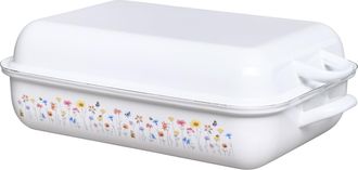 Riess 0105-070, Bratpfanne mit Deckel 37/26, FLORA, Emaille, LBH 43.5x25.6x13.1cm, Bodendurchmesser 29.50x18cm, Gewicht 3.056kg