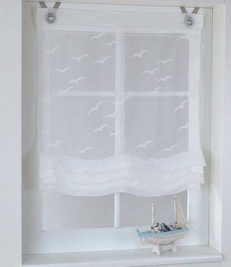 Kutti Heimtextilien Raffrollo Ösenrollo Weiss transparent maritim Seabird Breite 100 cm x Höhe 130 cm