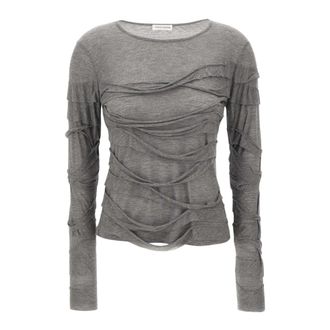7 For All Mankind Ripp-R&uuml;schen-Pullover - - Knitwear - Damen - Grau - M