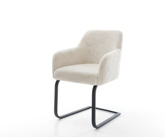 DELIFE Freischwinger Greg-Flex Pl&uuml;sch Creme-Wei&szlig; Freischwinger flach Schwarz Taschenfederkern, Esszimmerst&uuml;hle