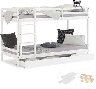 Homestyle4u 2502, Etagenbett 90x200 Holz 2 Kinder inklusive Bettkasten & 2 Matratzen Hochbett Kinderbett Wei&szlig; Kiefer