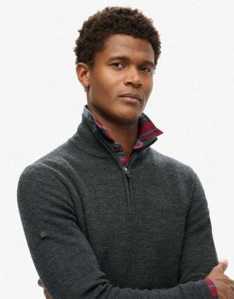 Superdry Pull en laine mérinos à col zippé - Anthracite chiné foncé-Gris