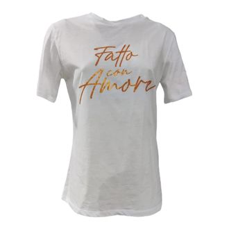 Giulia N Couture Wei&szlig;es T-Shirt mit kurzen &Auml;rmeln Myriam16Biancoarancio - - Tops - Damen - Wei&szlig; - XS