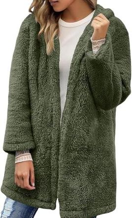 Generic Cardigan long à capuche pour femme 2025 ouvert sur le devant - Manteau polaire pelucheux - Grande taille - Vêtement dextérieur long décontracté pour l