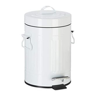 Relaxdays Treteimer Vintage, Abfalleimer f&uuml;r K&uuml;che oder Bad, aus Metall, mit Tretfunktion, Kosmetikeimer, 3 Liter Wei&szlig;