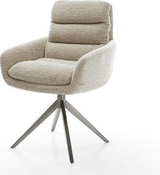 DELIFE Drehstuhl Abelia-Flex mit Armlehnen Webstoff Soft Beige Kreuzgestell breit Graphit 360° drehbar Wippfunktion, Esszimmerstühle