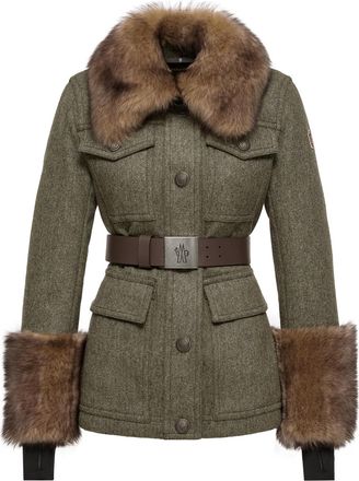 Moncler Moncler Doudoune Utilitaire Devez En Laine &Agrave; Bordure En Shearling, Femme, Vert, Taille: 0