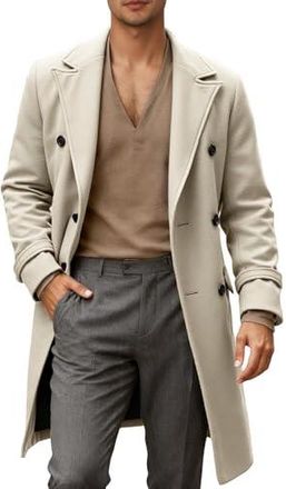 Generic Coupe-vent et chaud - Veste dext&eacute;rieur doubl&eacute;e pour homme - Long - Coupe ajust&eacute;e - Manteau en laine - Manteau dhiver chaud &agrave; simple boutonnage - Mante