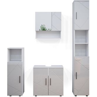 Vicco Ensemble de meubles de salle de bain Irma, Blanc Haute brillance, 4 pi&egrave;ces, avec armoire haute
