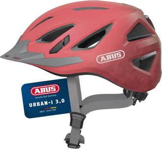 ABUS Stadthelm Urban-I 3.0 - Fahrradhelm mit R&uuml;cklicht, Schirm und Magnetverschluss - f&uuml;r Damen und Herren - Koralle, Gr&ouml;&szlig;e S (51-55 cm)