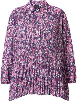 Ulla Popken Longbluse Plissee-Bluse Bl&uuml;ten A-Linie Hemdkragen Langarm