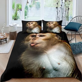 Generic AFFE Bettw&auml;sche 140x200 Affenmuster Bettw&auml;sche Set, 3D Bettbezug Set Weich Microfaser Bettbez&uuml;ge 3 Teilig Kinder Wendebettw&auml;sche f&uuml;r Kinder Erwachsene