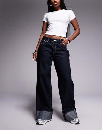 Liquor & Poker Weite Jeans in dunkelblauer Waschung mit Umschlagsaum und betontem, mittelhohem Bund