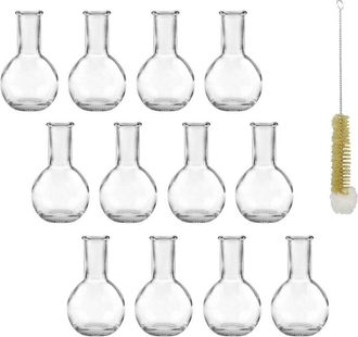 mikken Art 12 x kleine Flaschenvase, Vase aus Glas 10 cm inkl Flaschenbürste