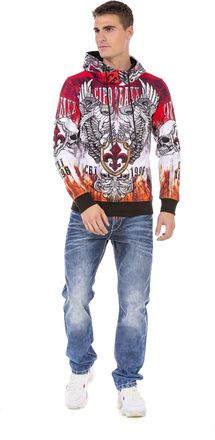 Cipo & Baxx Herren Hoodie Sweatshirt CL469 Rot - Stylischer Pullover im Casual Streetwear Look mit Kapuze & K&auml;ngurutasche - Bequemes Oberteil f&uuml;r Alltag & Freizei