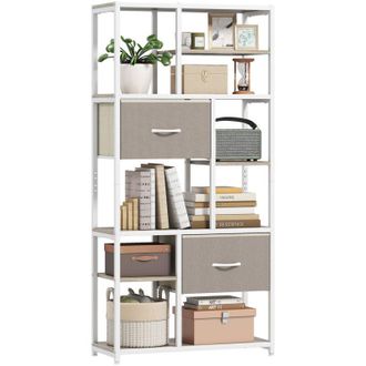 HOMCOM &Eacute;tag&egrave;re de rangement - HOMCOM - 6 niveaux - avec 2 tiroirs en tissu, 9 &eacute;tag&egrave;res ouvertes - 72,5 x 30 x 150 cm - blanc