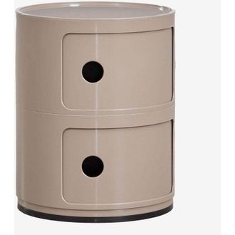 Sklum Runder Nachttisch &Oslash;30 cm mit Regalen Babel Moka Braun 2 Schubladen