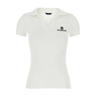 Balenciaga Geripptes Strick-Poloshirt - - Tops - Damen - Wei&szlig; - L