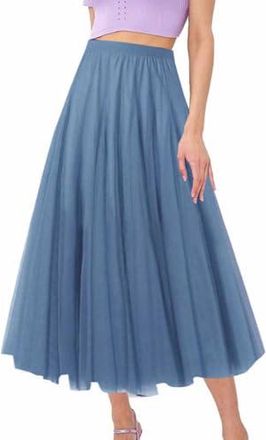 Generic Jupe plissée en maille pour femme - Jupe de fée mi-longue - Jupe de danse - Jupe en jean - Grande taille, bleu ciel, XL