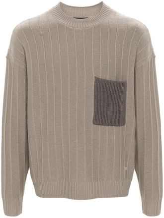 Emporio Armani pull en laine vierge &agrave; poche plaqu&eacute;e - Tons neutres