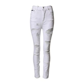Dolce & Gabbana Femme, Jeans, Blanc, Taille: 38 FR Jean en denim d&eacute;lav&eacute; taille haute