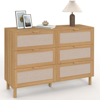 IDMarket Commode 6 tiroirs ROBIN 115 cm bois et effet lin