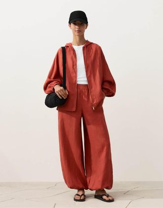 Oysho Pantalon bloomer en lin - Rouge
