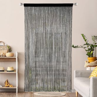 Miulee Fadenvorhang Insektenschutz T&uuml;rvorhang f&uuml;r Balkone Raumteiler Fadengardinen Schwarz 90 x 245 cm