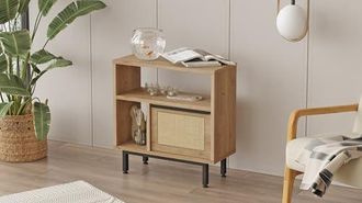Hanah Home Stylish Side Table with Metal Legs, Walnut & Oak Finish, 60 x 60 x 25.5 cm | 100% Melamine Coated, 18 mm Thickness | Durable UV Coating for Modern Spa