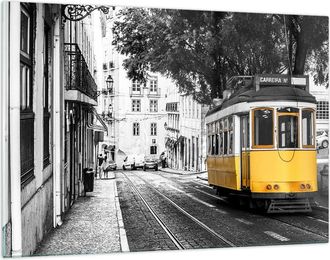 Arttor Wandbilder Dekoration Wohnzimmer Retro Stra&szlig;enbahn Die Architektur Bilder auf Glas 120x80cm Glasbild Schlafzimmer K&uuml;che Deko Wand Kunstdruck Art Gro&szlig; 