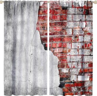 Generic Vorh&auml;nge Blackout Bleistiftfalte, Retro-Wand Vorhangfutter Schimmelfest 3D-Druck Superweiche Faser Noise Reduction Blackout &Ouml;sen Vorh&auml;nge 2 St&uuml;ck - Ki