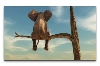 Paul Sinus Art Bilder XXL Elefant auf einem Baum 120x70cm Wandbild auf Leinwand