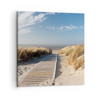 Arttor Wandbilder Dekoration Wohnzimmer Strand Meer Fußgängerbrücke Ufer Bilder auf Leinwand 50x50cm Leinwandbild Schlafzimmer Deko Wand Kunstdruck Art Klein